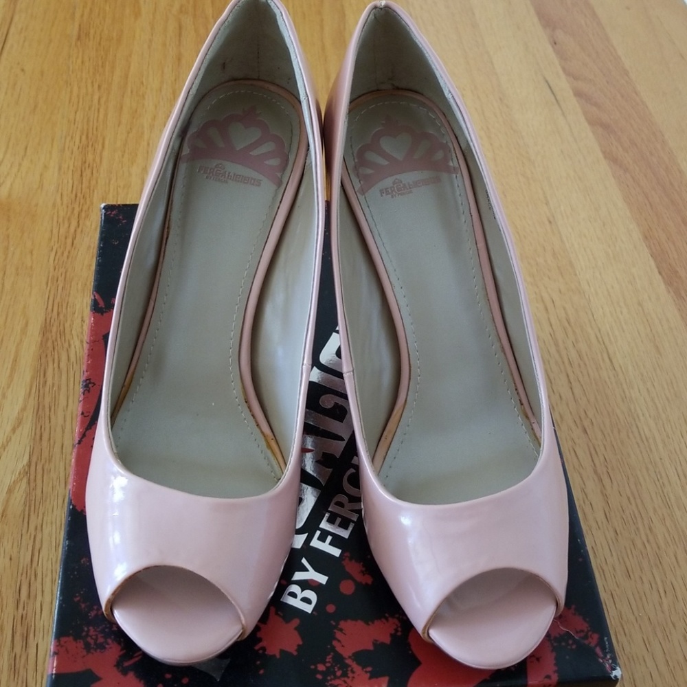 Fergalicious Pink Patent Peeptoe Pumps - Gem